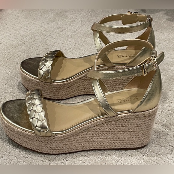 Michael Kors | Shoes | Michael Kors Gold Platform Wedge Sandals | Poshmark
